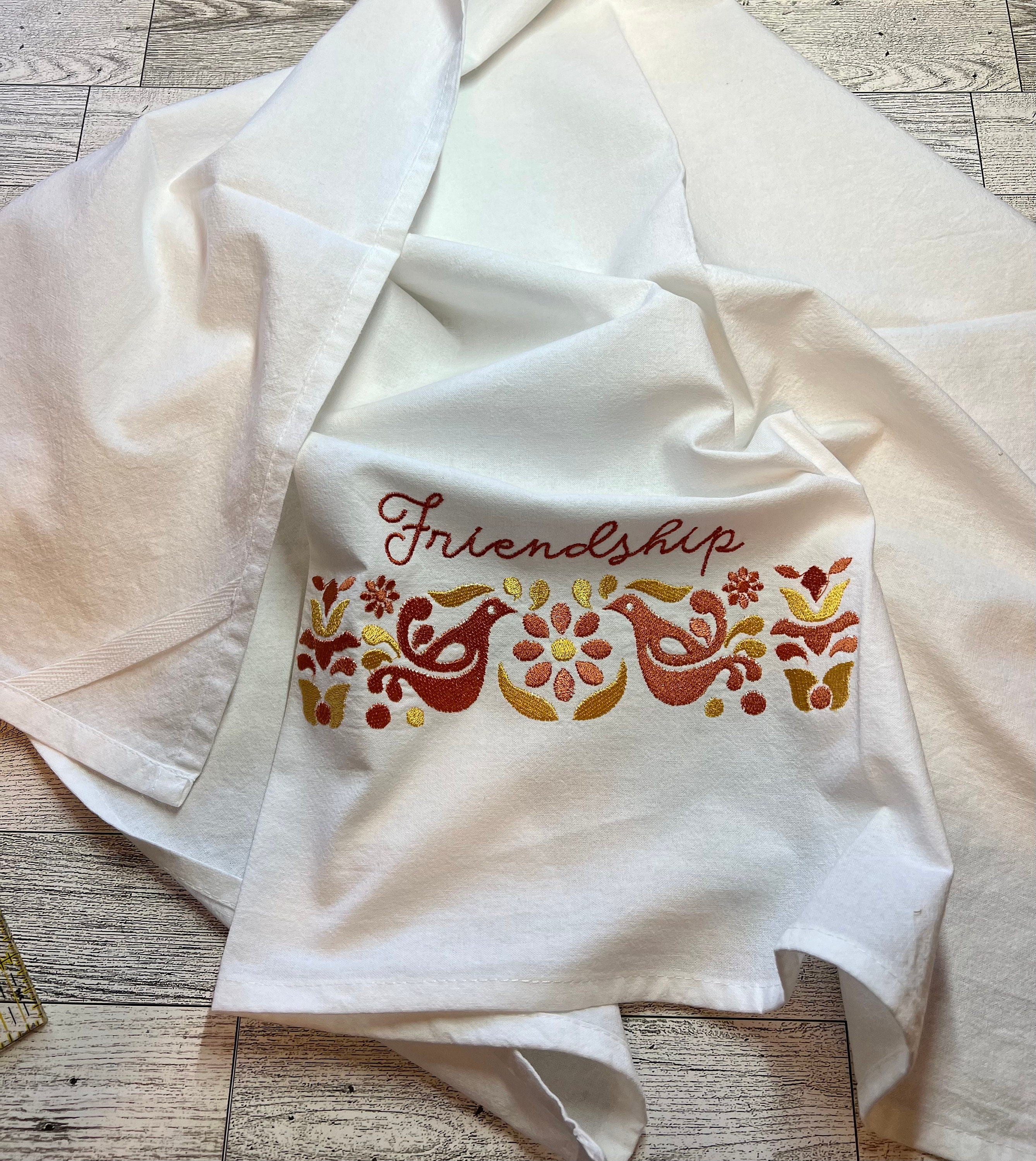 Pyrex Friendship Pattern Embroidered on a Kitchen Towel. Vintage Pyrex ...