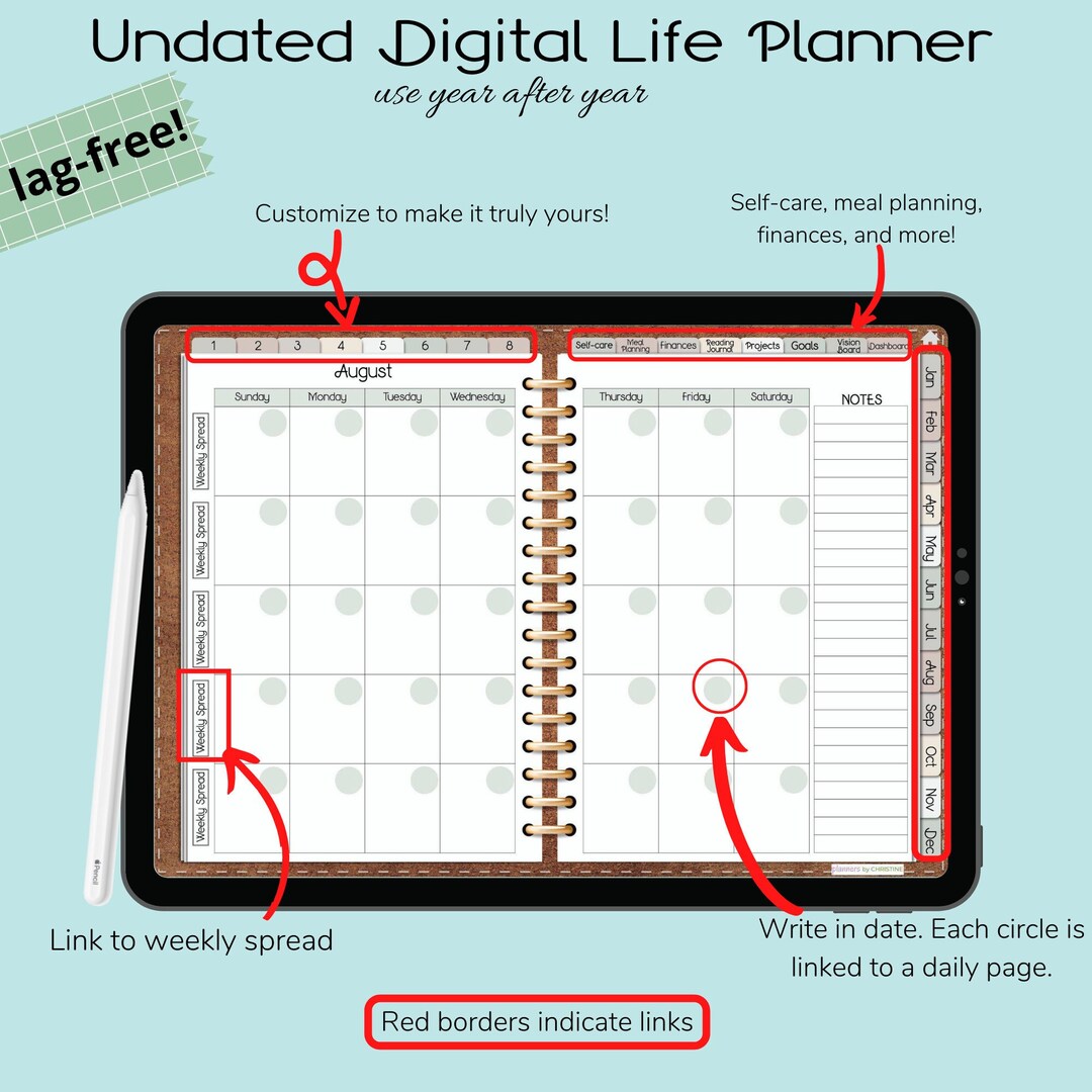 Undated Daily Life Digital Planner, Lag-free, Goodnotes Planner, Zinnia ...