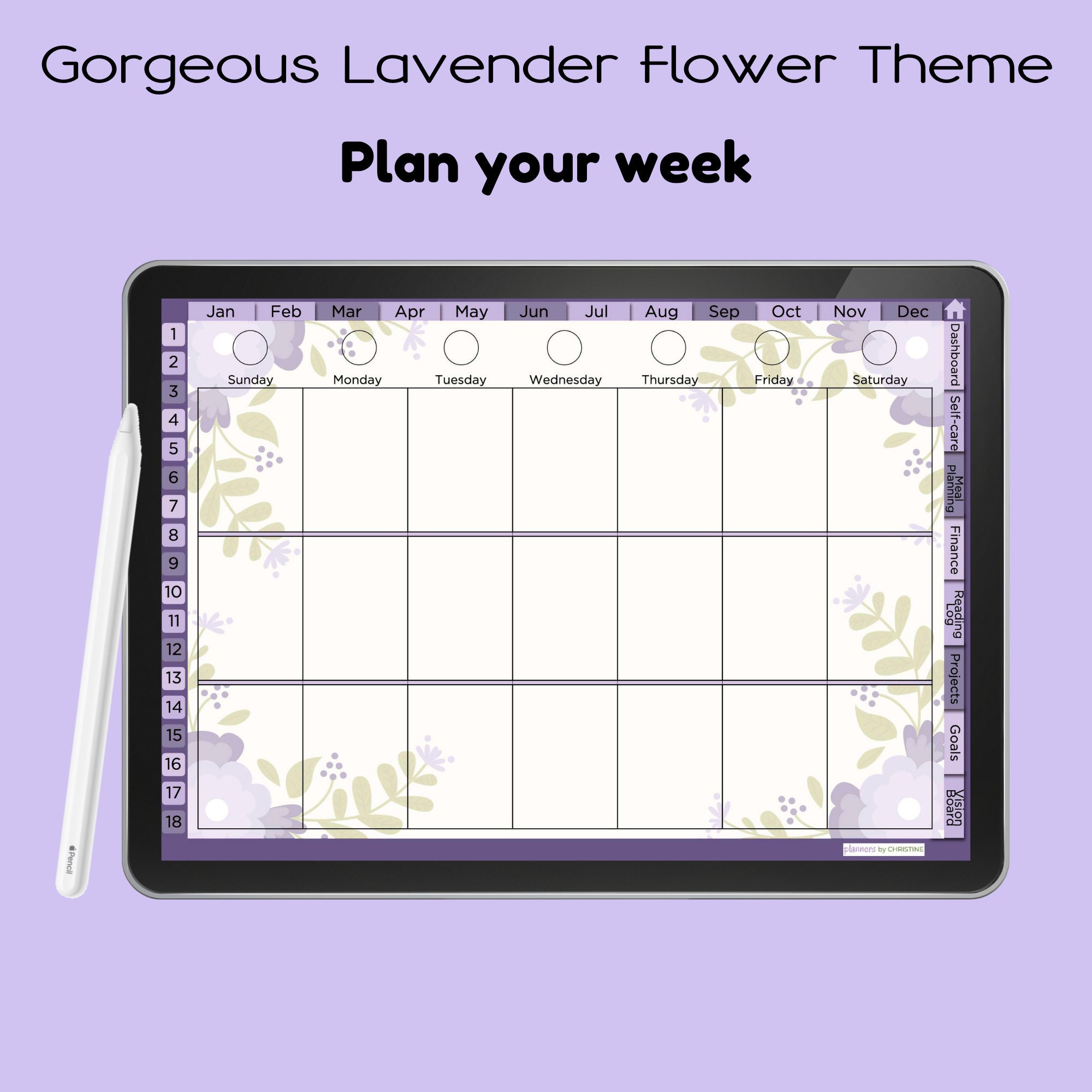 Undated Essential Life Digital Planner-lavender-sunday Start, Lag-free ...