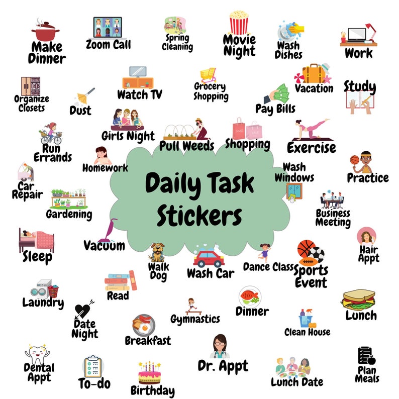 Daily Tasks Digital Stickers Pre-cropped for Goodnotes, Pre-cropped for ...