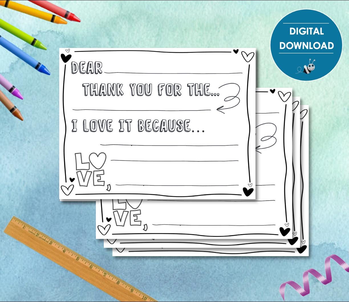 LOVE ~ Color Your Own Thank You Card | Digital File Instant Download ...