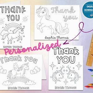 UNICORNS Color in Thank You Card *PERSONALIZED* | Digital File ...