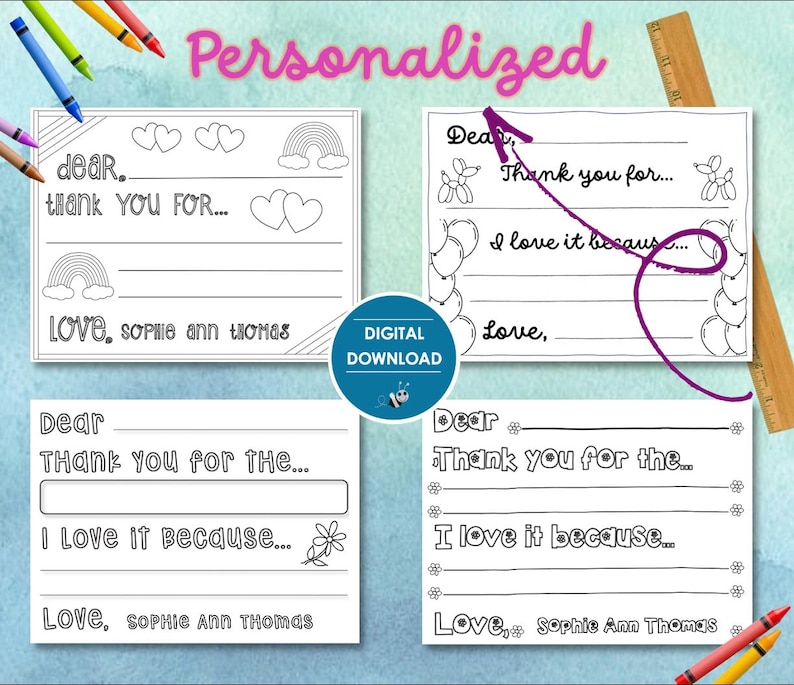 HAPPY Color in Thank You Card *PERSONALIZED* | Digital File | Coloring ...