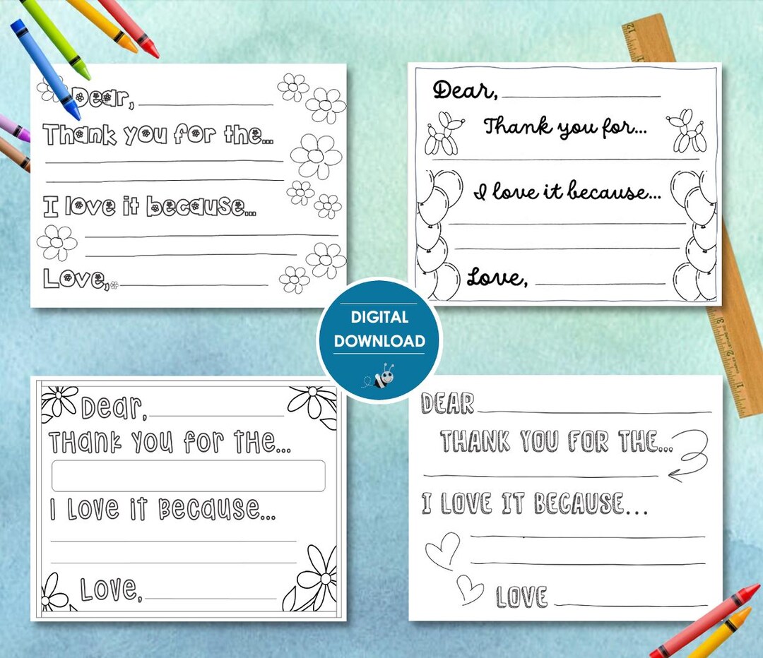 HAPPY Color Your Own Thank You Card | Digital File Instant Download ...