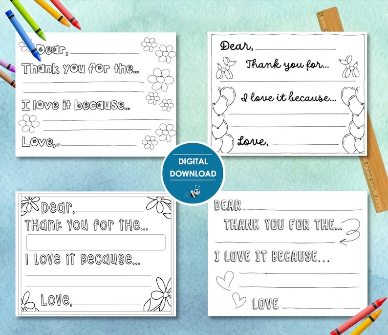 HAPPY Color Your Own Thank You Card | Digital File Instant Download ...