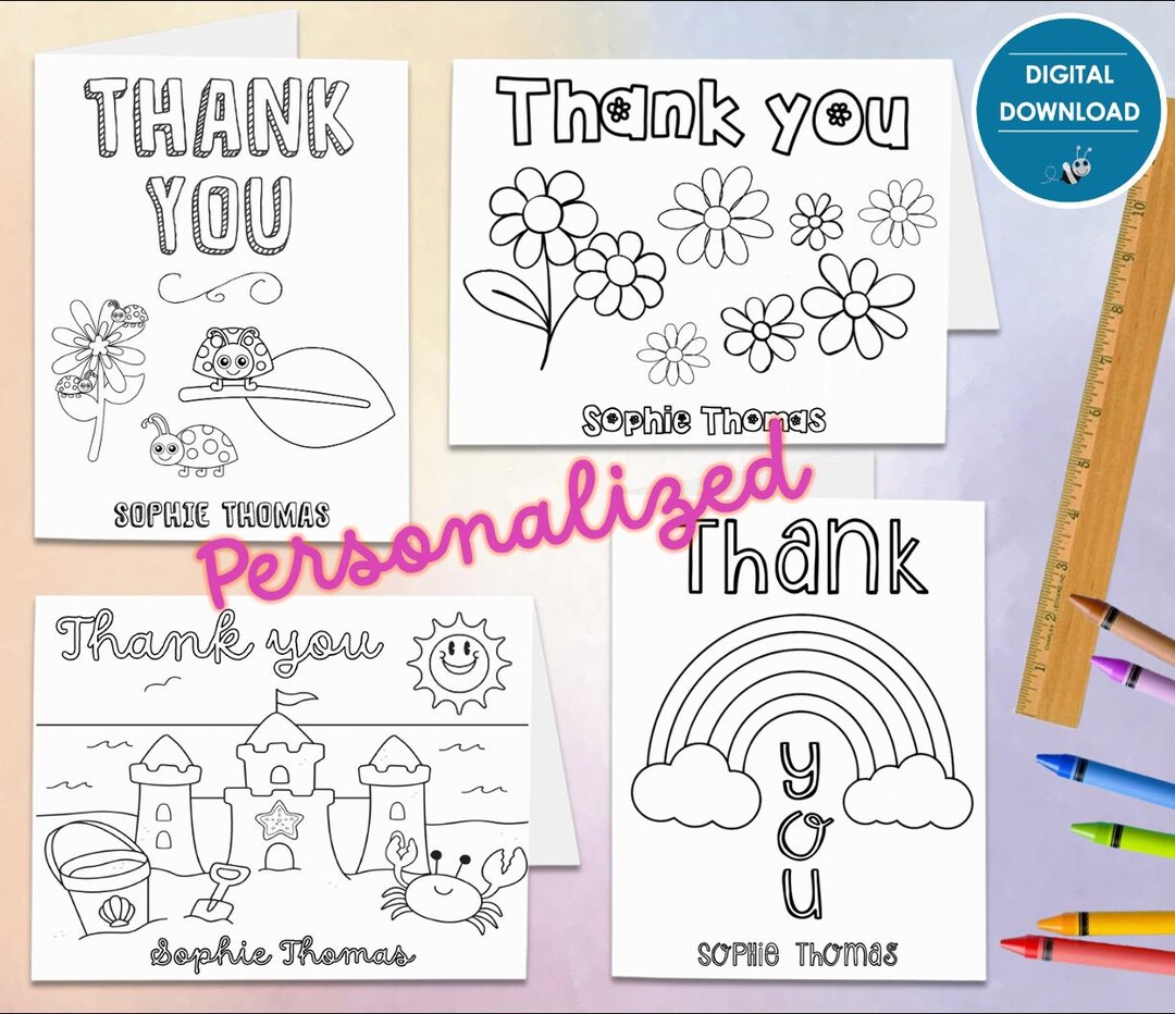 NATURE Color in Thank You Card *PERSONALIZED* | Digital File | Coloring ...