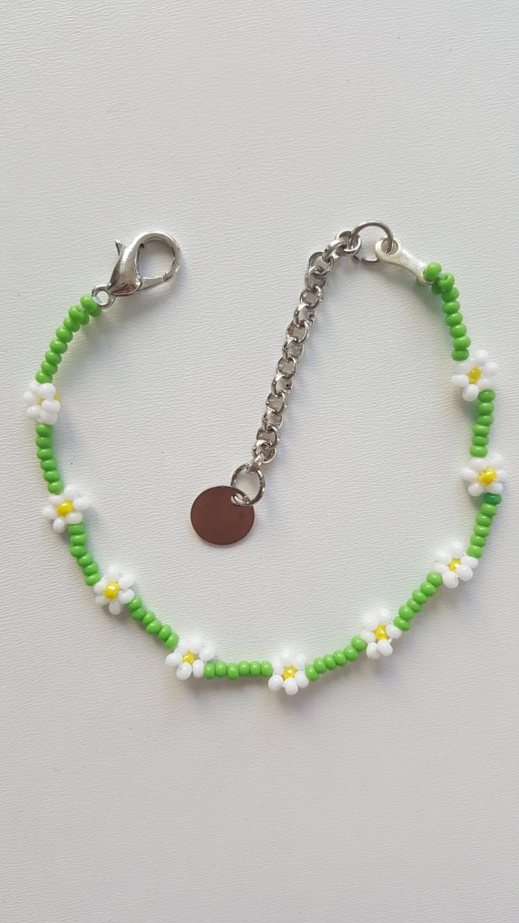 Daisy Flower Seed Bead Bracelet Shinny Colorful Dainty Jewelry Anklet