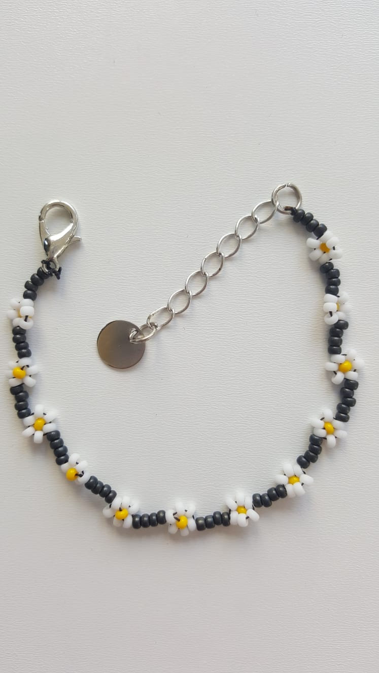 Daisy Flower Seed Bead Bracelet Shinny Colorful Dainty Jewelry Anklet