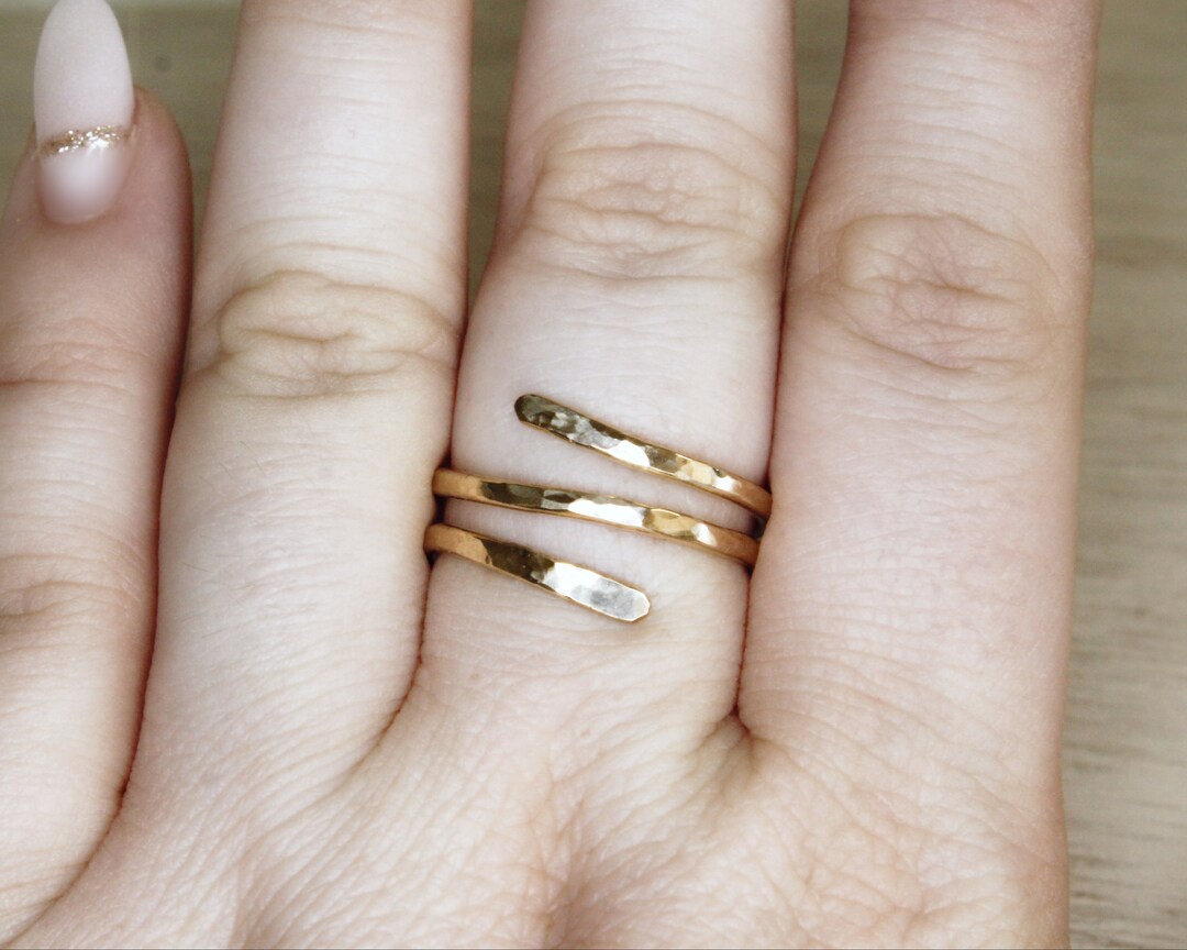12k Gold Fill Double Wrap Ring Dainty Minimalist Metal Thumb Finger ...