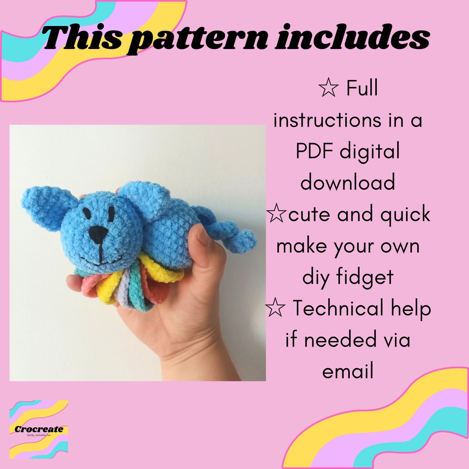Easy Crochet Pattern, Crochet Fidget Toy, Crochet Worry Pet, Rainbow ...