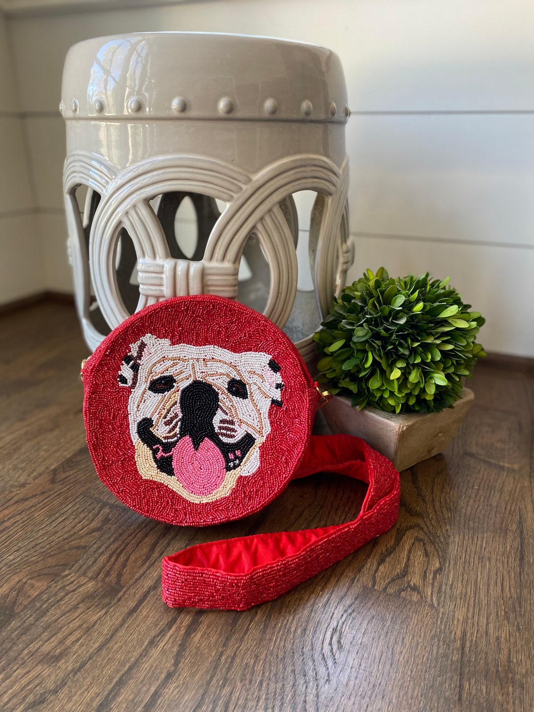 Round Beaded Bulldog Crossbody Bag - UGA - Beaded Luxury Gameday Purse ...