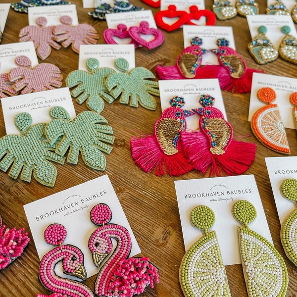 Beaded Statement Earrings - Etsy