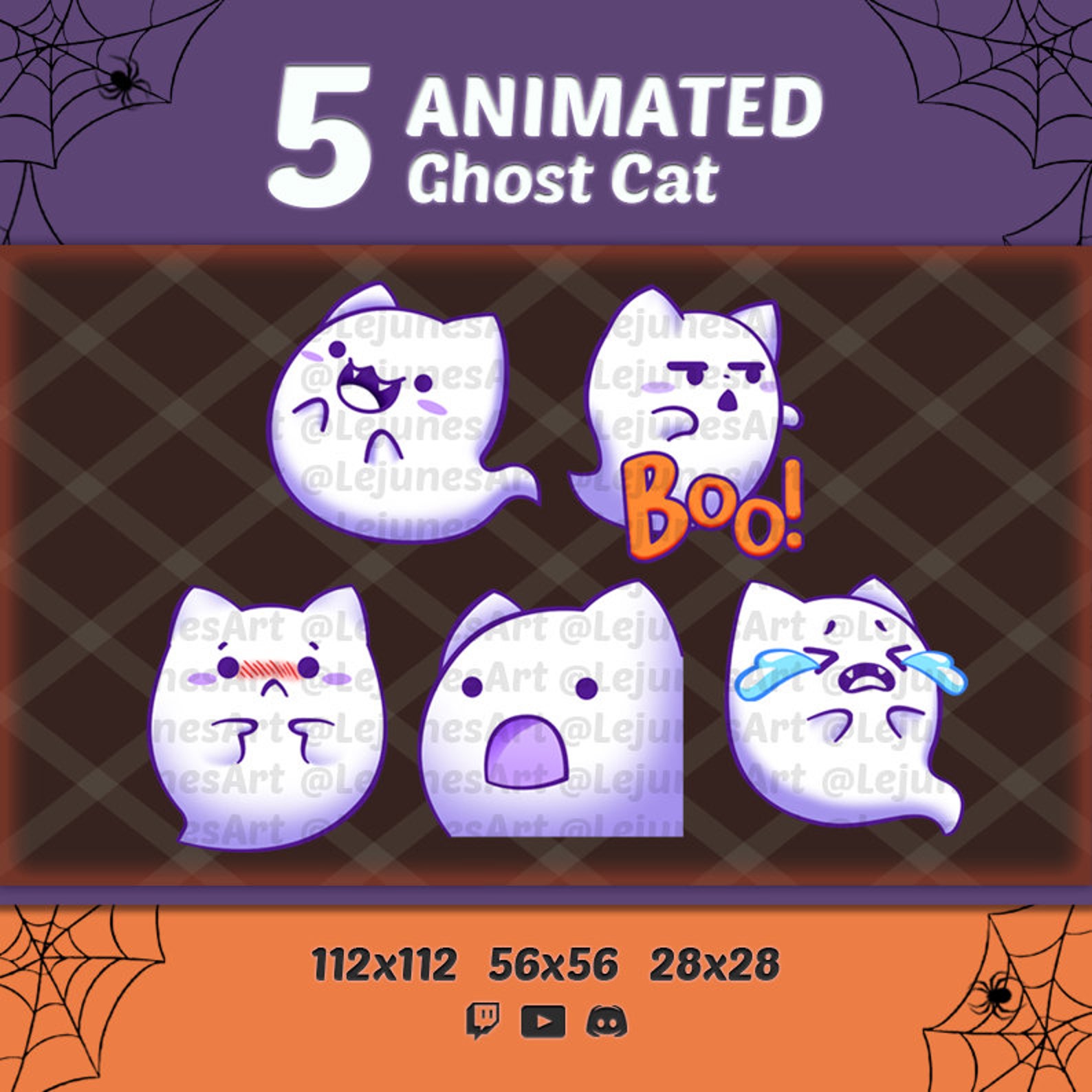 Animated Ghost Cat Emotes: Halloween Twitch/discord Emotes (x5 Pack GIF ...
