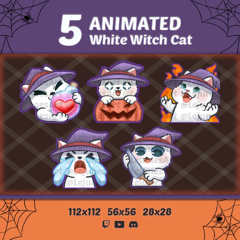 Animated Witch Cat Emote White Cat Twitch Emotes Cat - Etsy