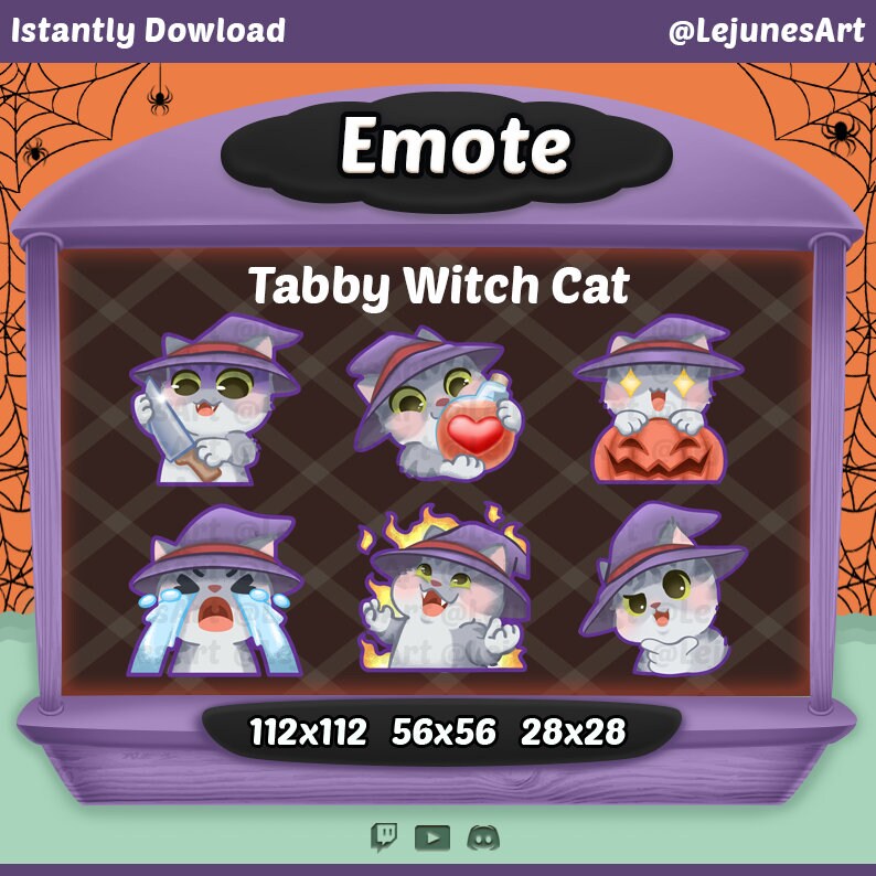 Tabby Witch Cat Emotes: Halloween Twitch/discord Emoji Bundle (digital ...