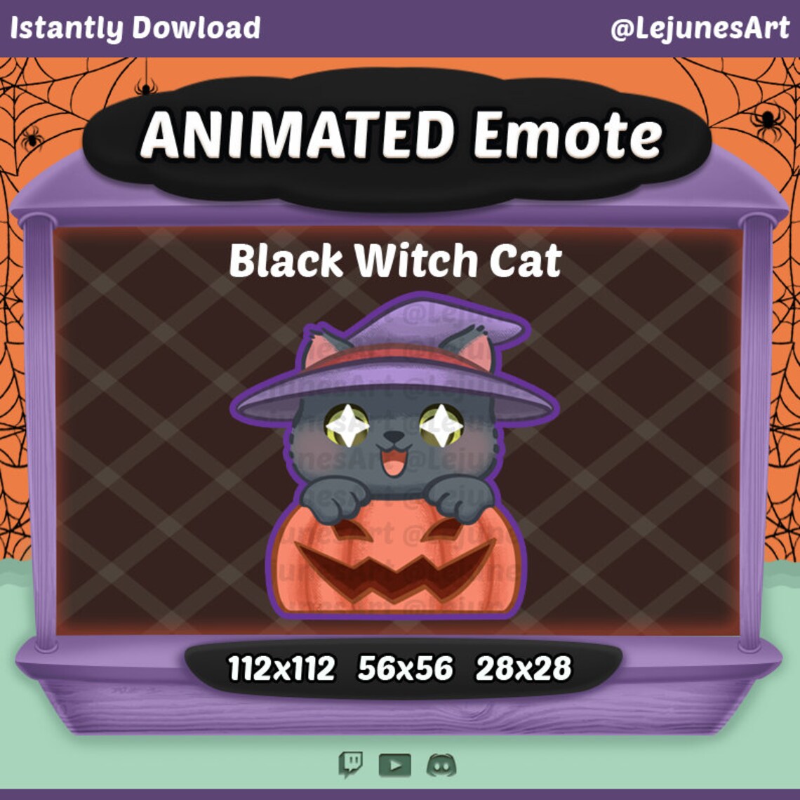 Animated Witch Cat Emote: Halloween Twitch/discord/youtube (digital ...