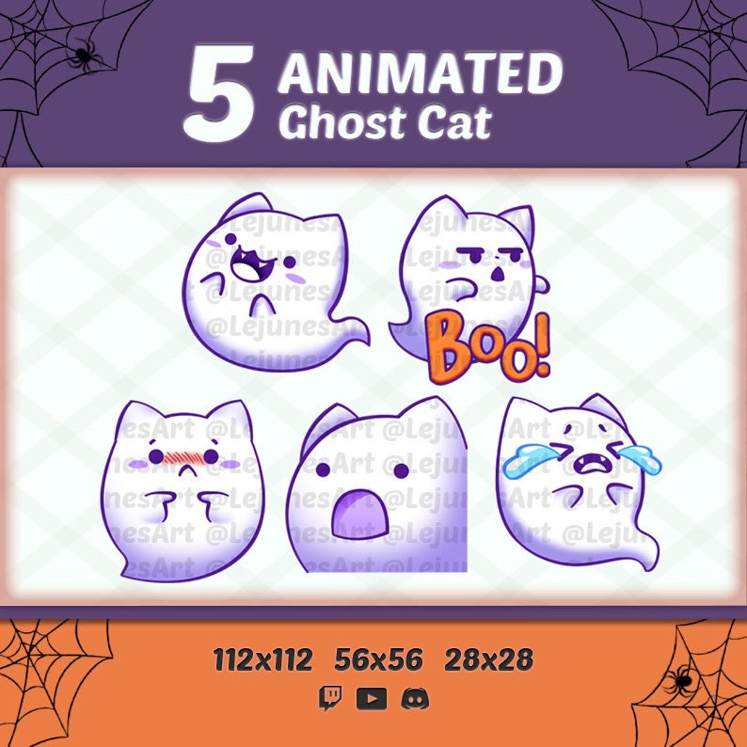 Animated Ghost Cat Emotes: Halloween Twitch/discord Emotes (x5 Pack GIF ...