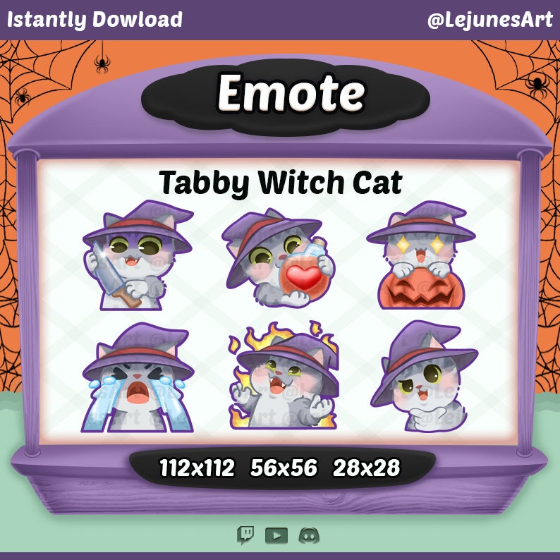 Tabby Witch Cat Emotes: Halloween Twitch/discord Emoji Bundle (digital ...
