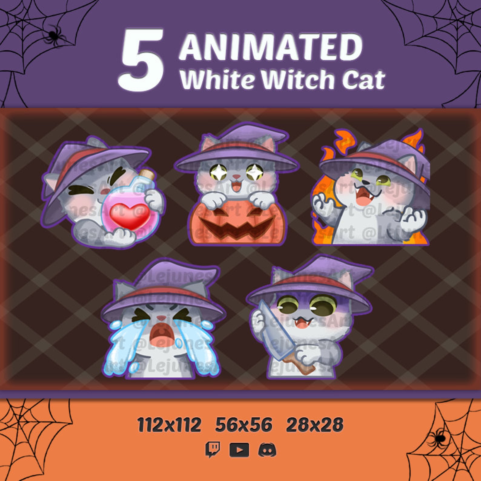 White Witch Cat Animated Emotes for Twitch, Discord, Youtube (digital ...