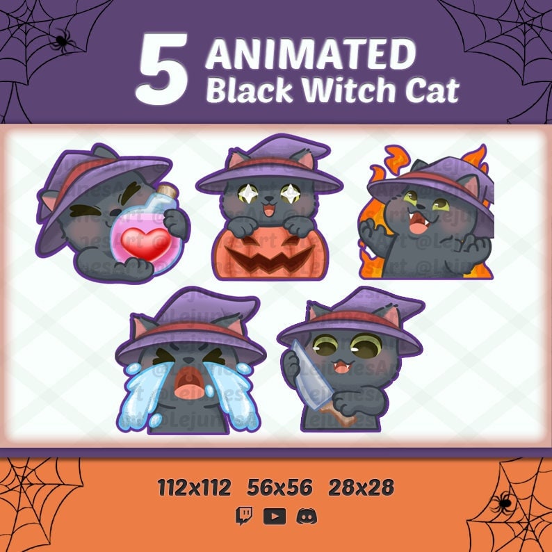 Animated Witch Cat Emotes: Twitch/discord/youtube (digital Download) - Etsy