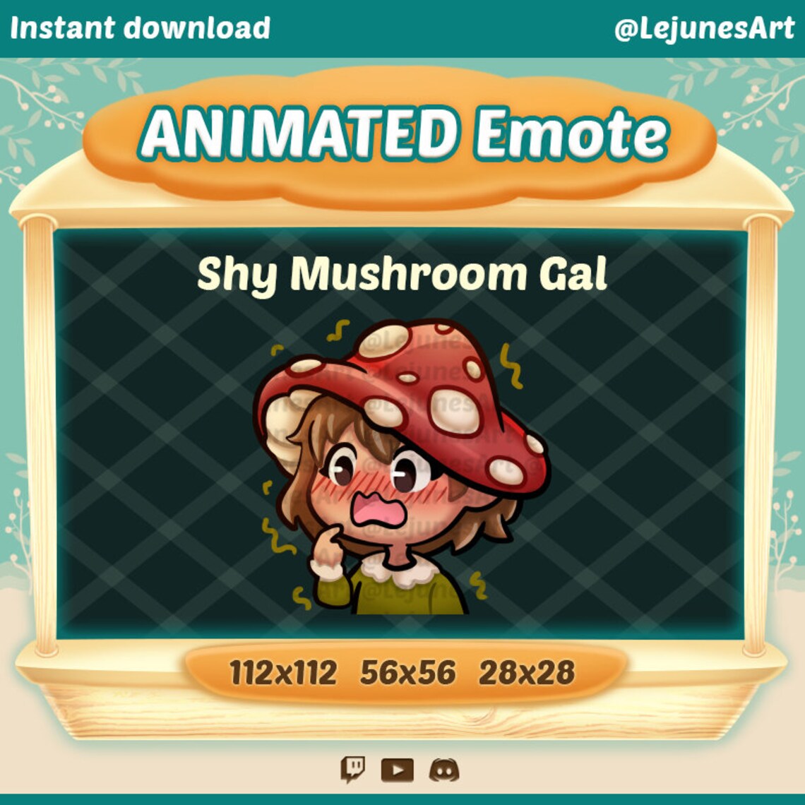 Animated Shy Mushroom Girl Emote: Twitch, Youtube, Discord (digital ...