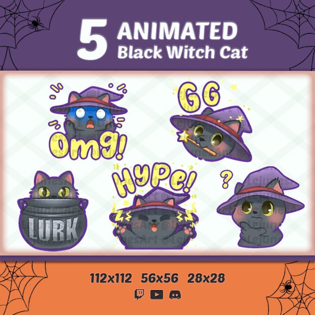 Animated Witch Cat Emotes: Twitch/discord/youtube Emote Pack (digital ...
