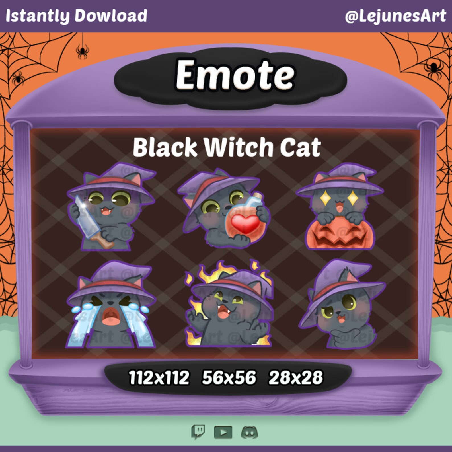 Black Cat Twitch Emote / Halloween Emote / Cute Emojis for Discord ...