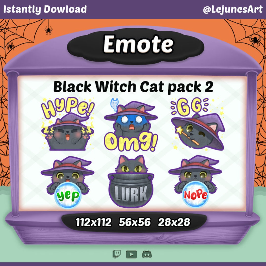 Black Cat Twitch Emote / Halloween Emote / Emoji / Kawaii / Cute /witch ...