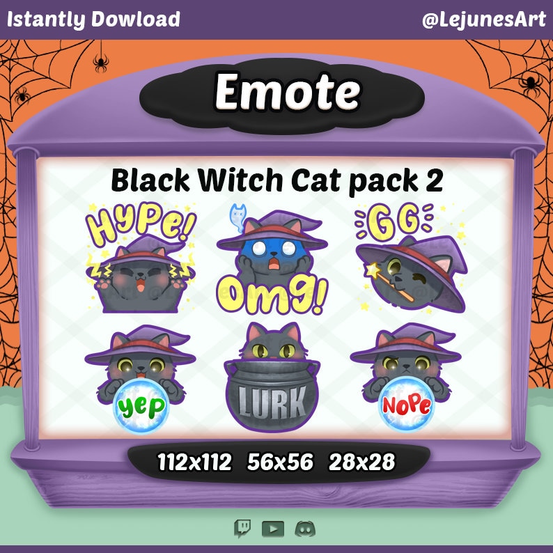 Black Cat Twitch Emote / Halloween Emote / Emoji / Kawaii / Cute /witch ...