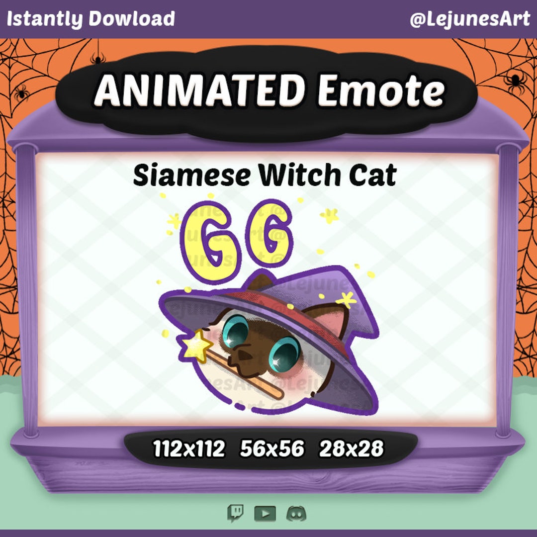 Animated Witch Cat Emote: Halloween Siamese Twitch Emote (digital ...
