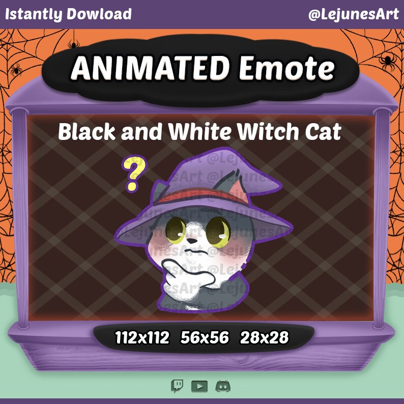 Animated Witch Cat Emote: Black & White (digital Download) - Etsy
