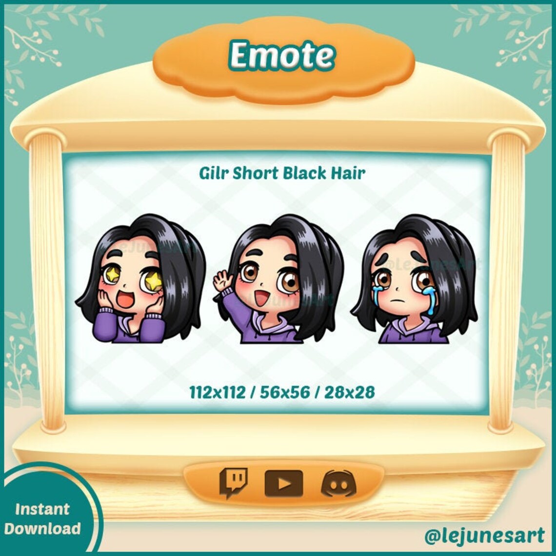 Chibi Girl Black Hair Emote /twitch Emotes / Emote for Twitch, Discord ...