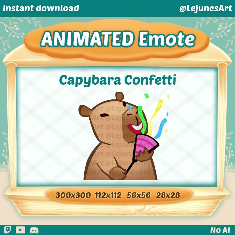 Capybara Confetti Animated Emote: Twitch, Youtube, Discord (digital ...