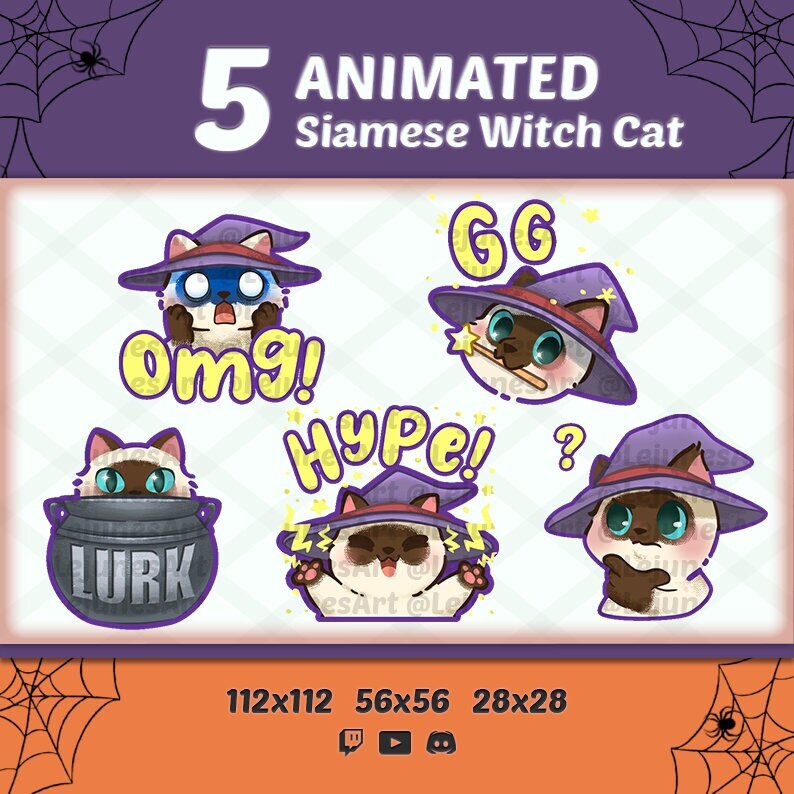 Animated Witch Cat Emote Siamese Twitch Emotes Cat Animated Amote Pack ...