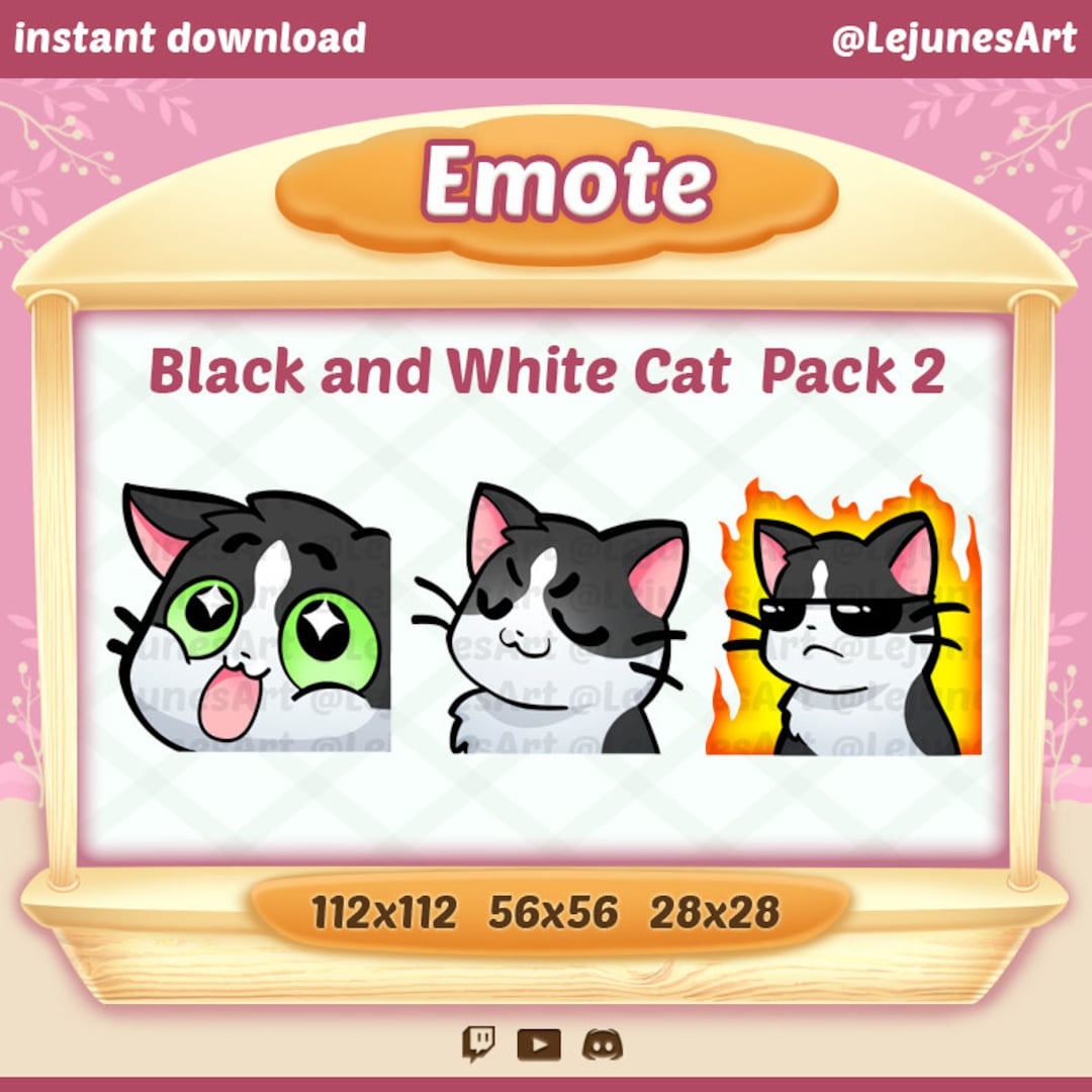 Twitch Emote Cat / Black and White Cat / Emoji / Emoticon / Cute Kitty ...