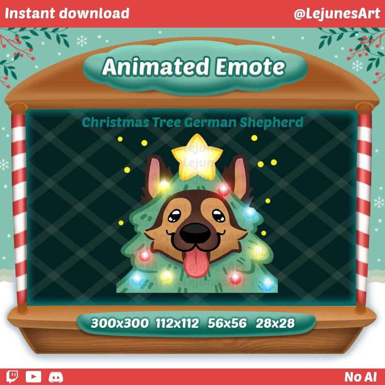 German Shepherd Animated Emote for Twitch and Discord: Christmas Tree ...