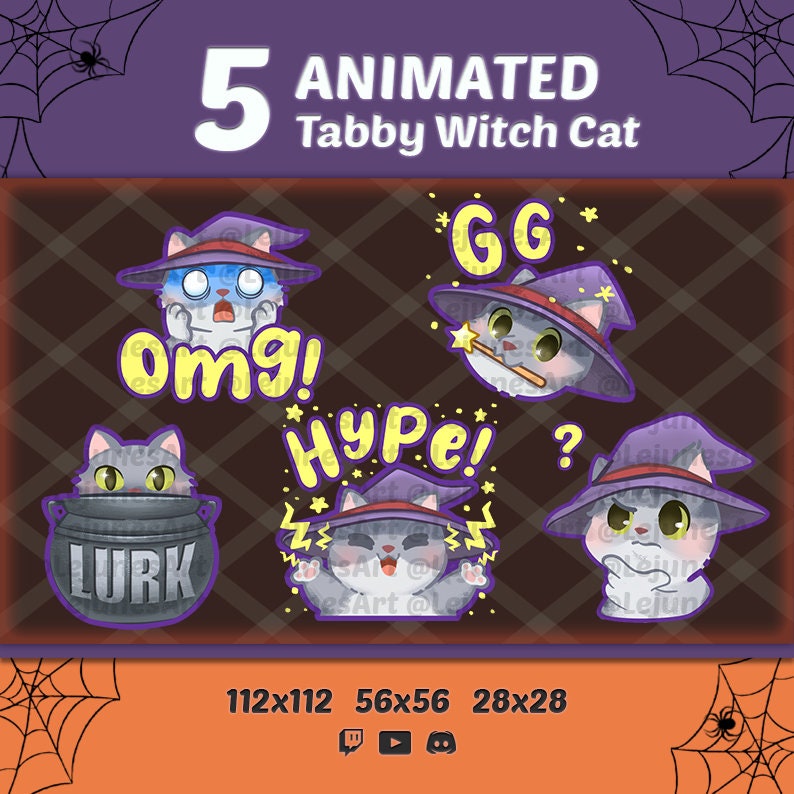 Animated Witch Cat Emote Tabby Cat Twitch Emotes Cat - Etsy