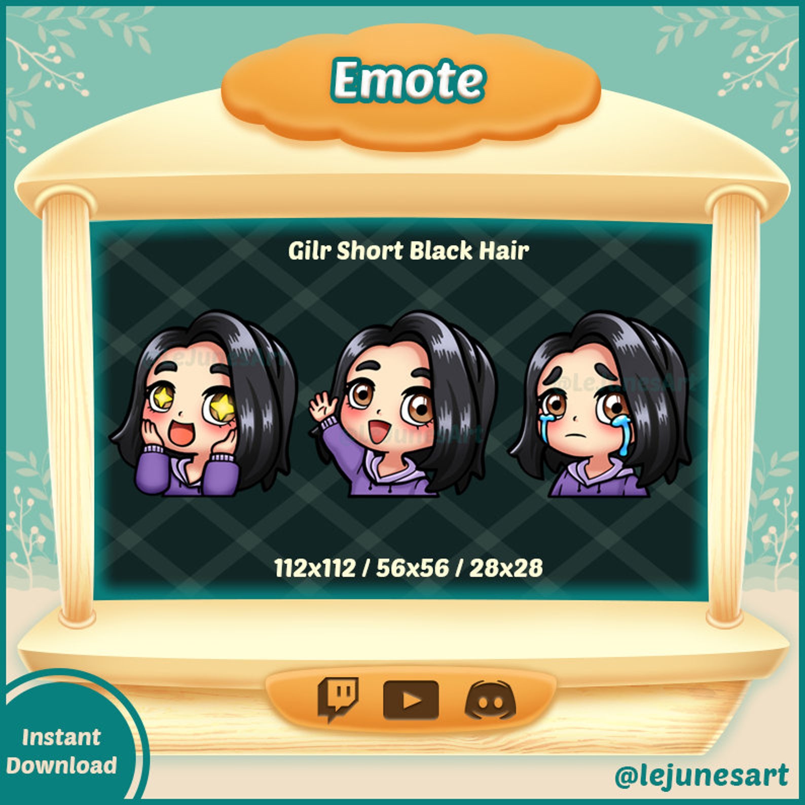 Chibi Girl Black Hair Emote /twitch Emotes / Emote for Twitch, Discord ...
