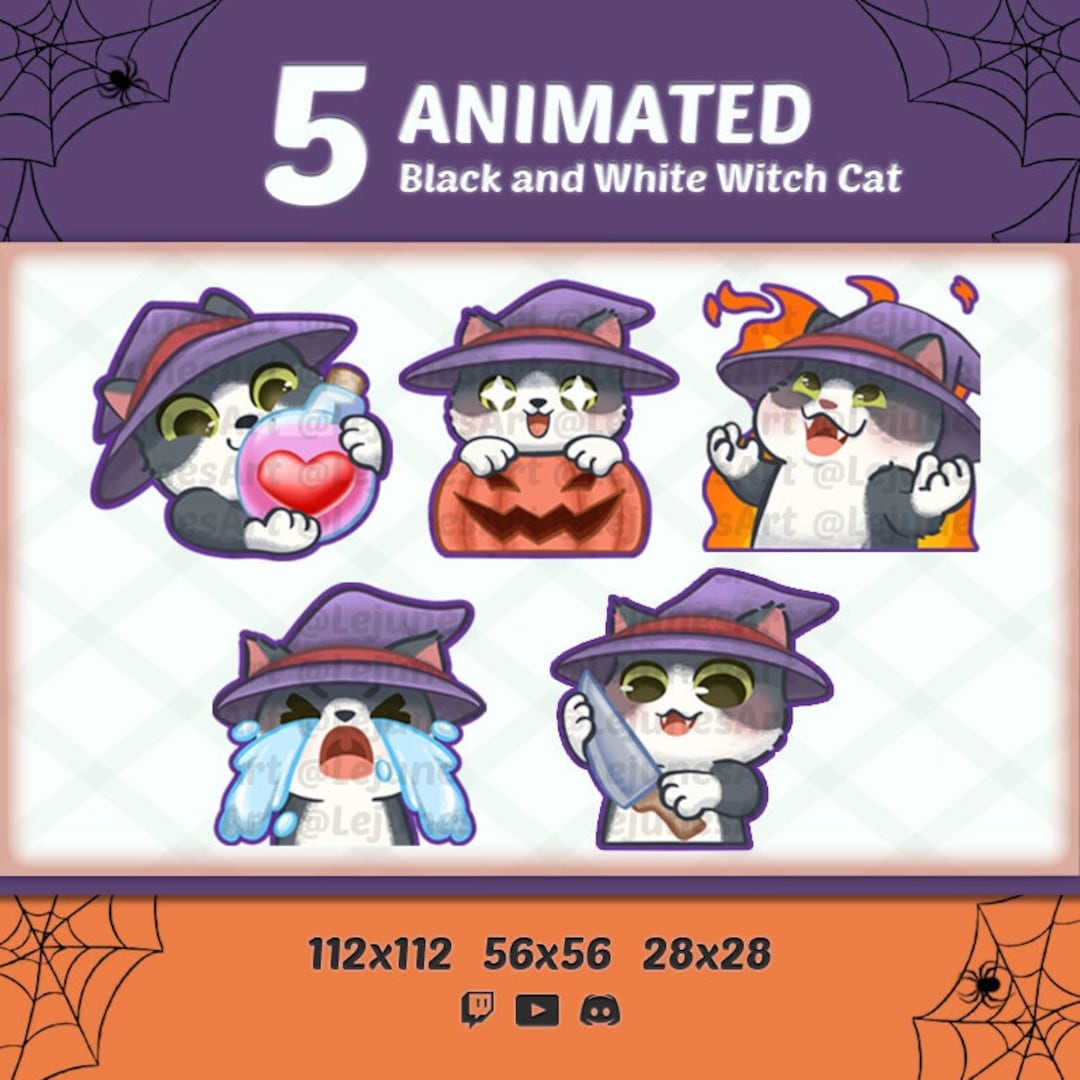 Animated Witch Cat Emotes: Black & White Twitch/discord Emote Pack ...