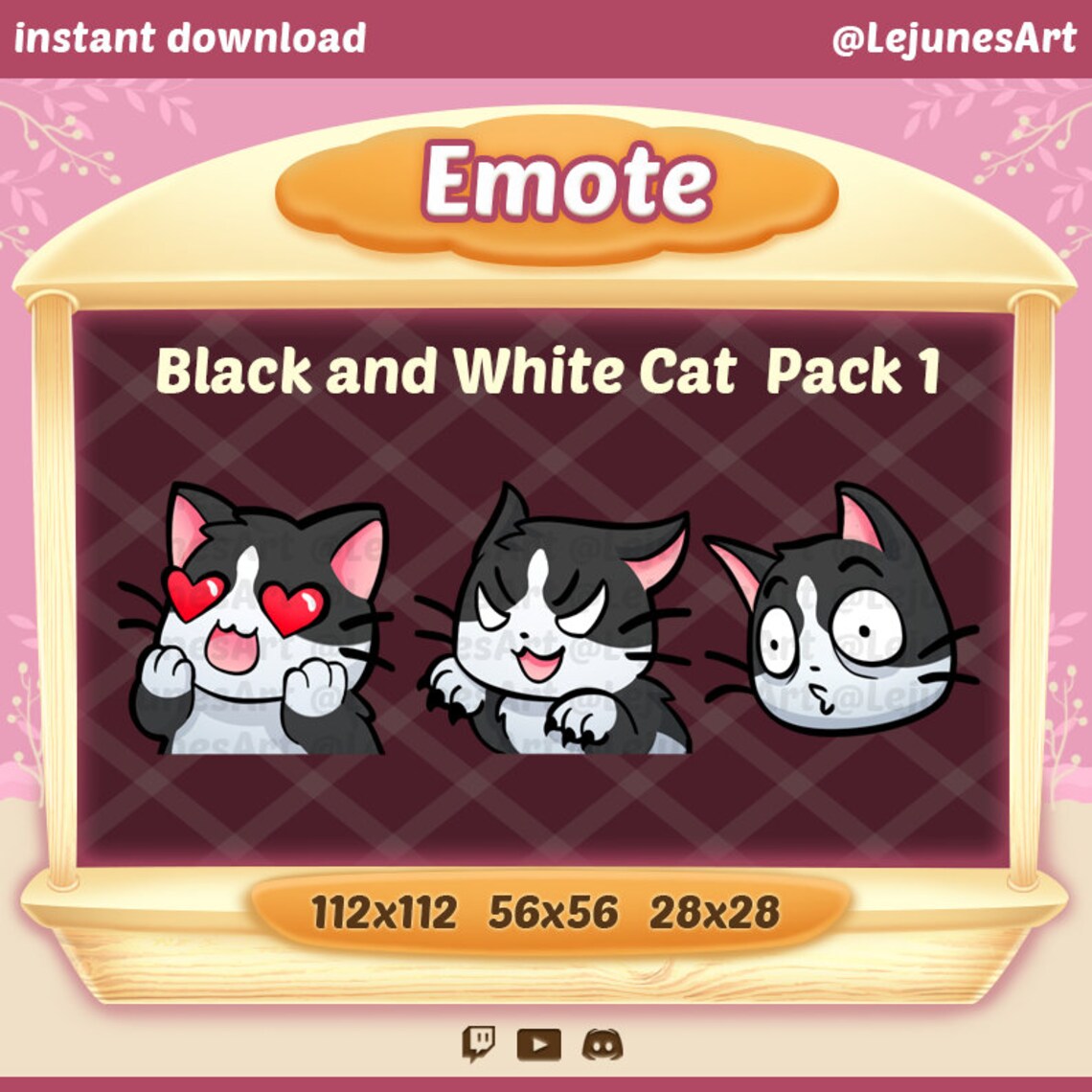 Twitch Emote Cat / Gato blanco y negro / Emoji / Emoticono / Cute Kitty ...
