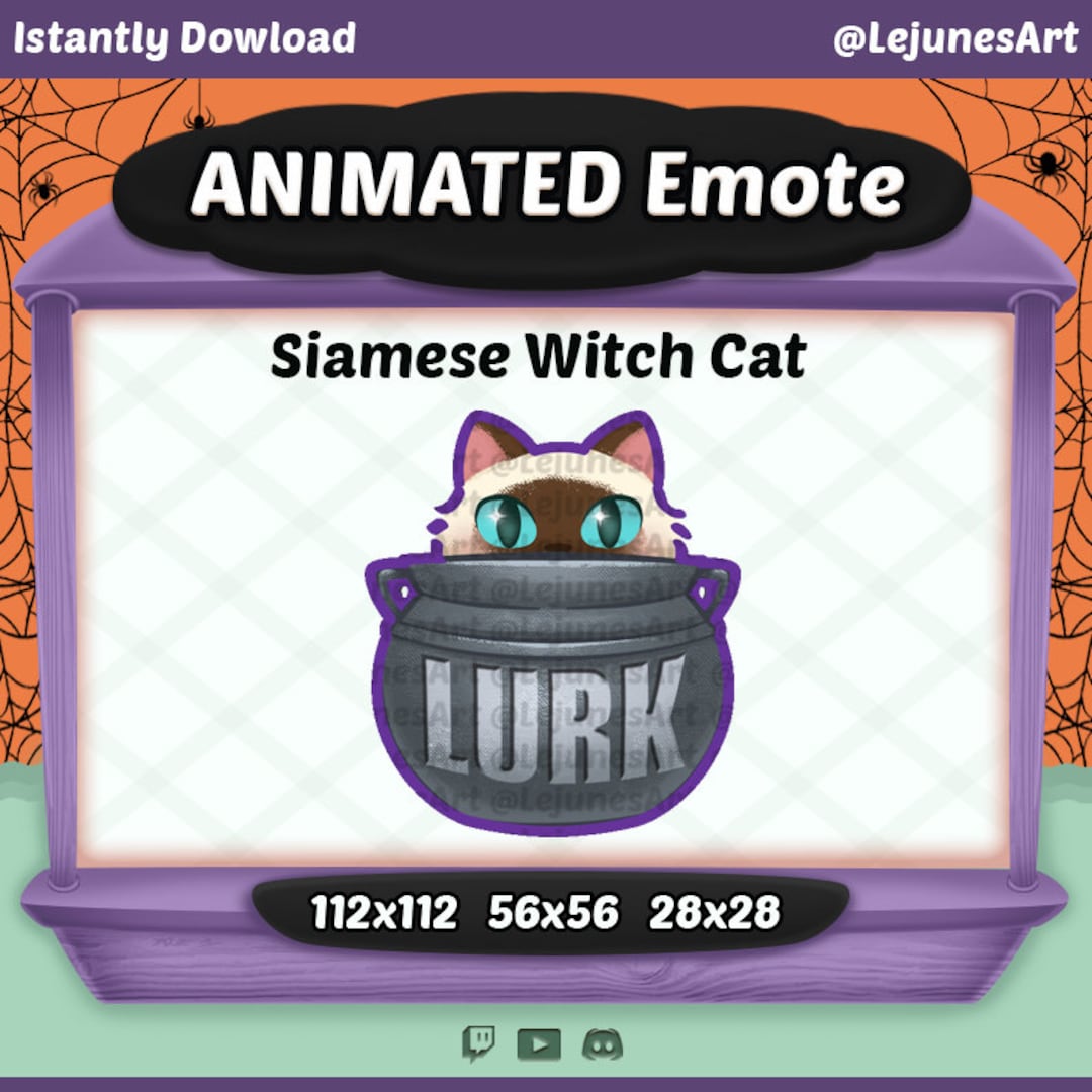 Animated Witch Cat Emote: Halloween Siamese Twitch/discord (digital ...