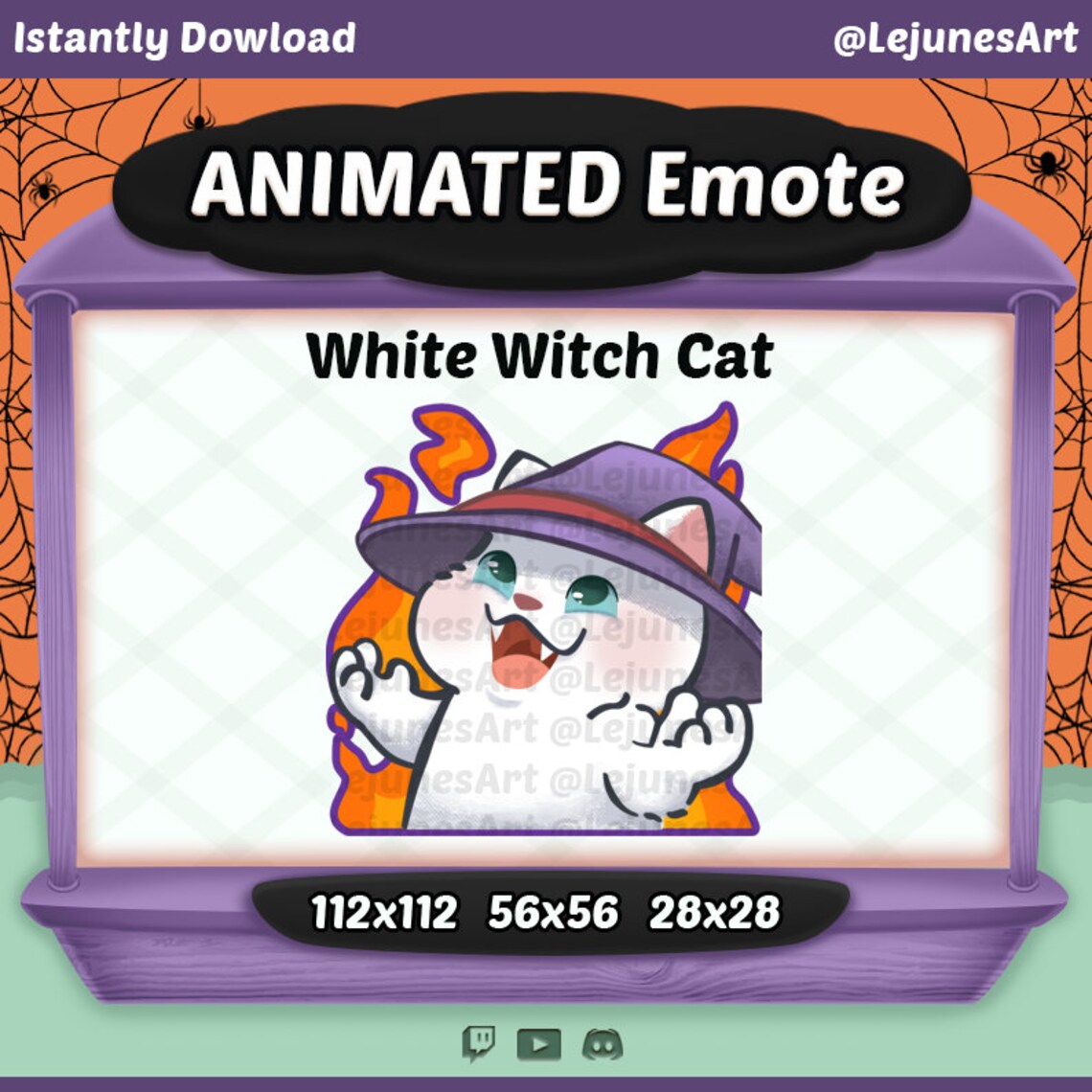 White Cat Animated Emote Animated Witch Cat Emote - Etsy