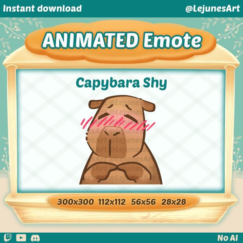 Shy Capybara Animated Emote: Twitch, Youtube, Discord (digital Download ...