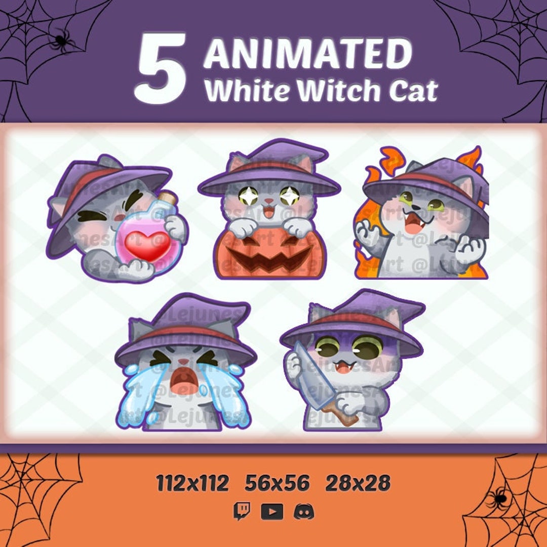 White Witch Cat Animated Emotes for Twitch, Discord, Youtube (digital ...