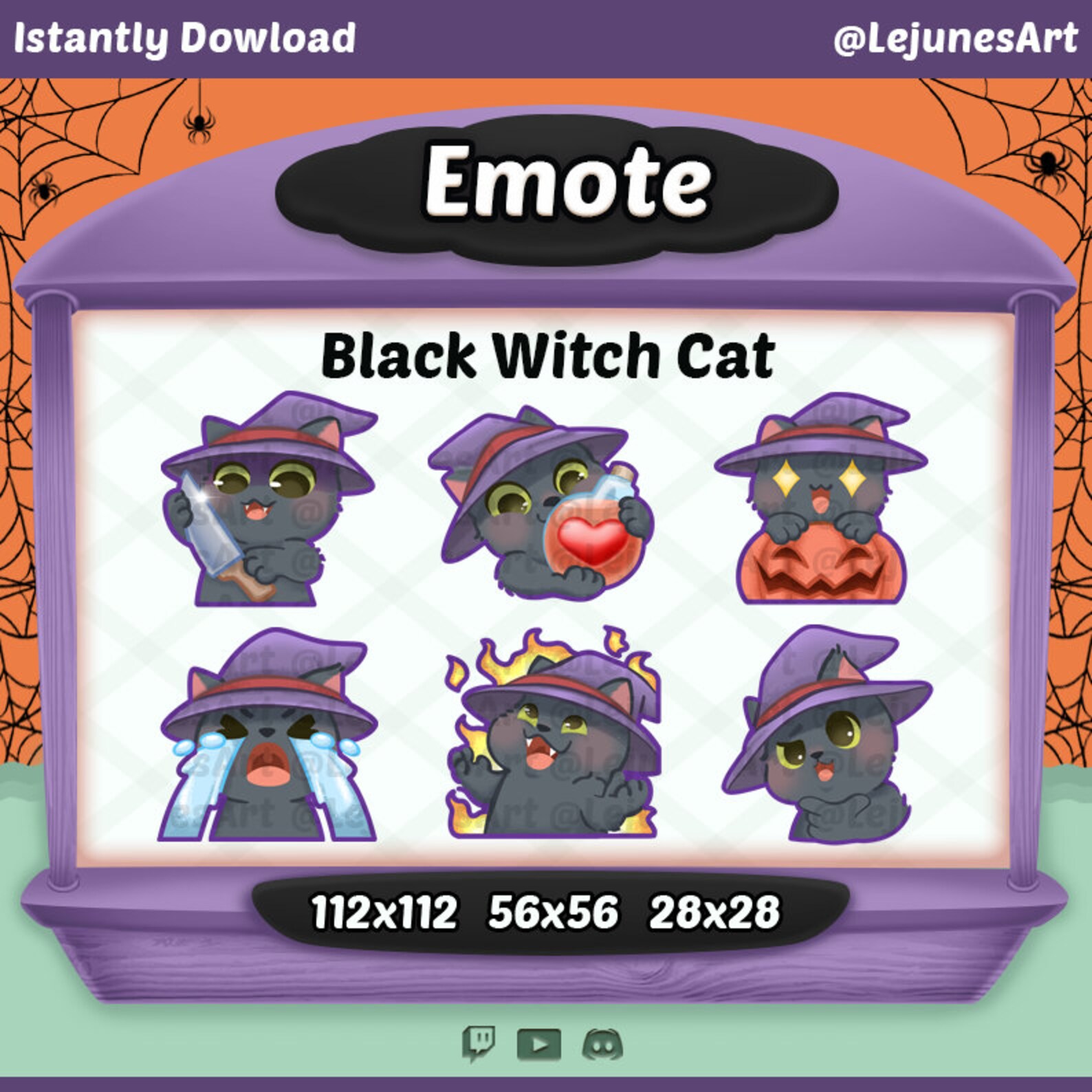 Black Cat Twitch Emote / Halloween Emote / Cute Emojis for Discord ...