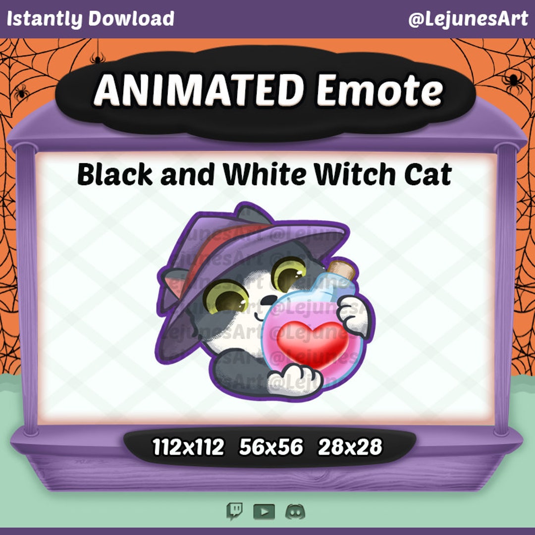Animated Witch Cat Emote: Black and White Twitch/discord Emote (digital ...