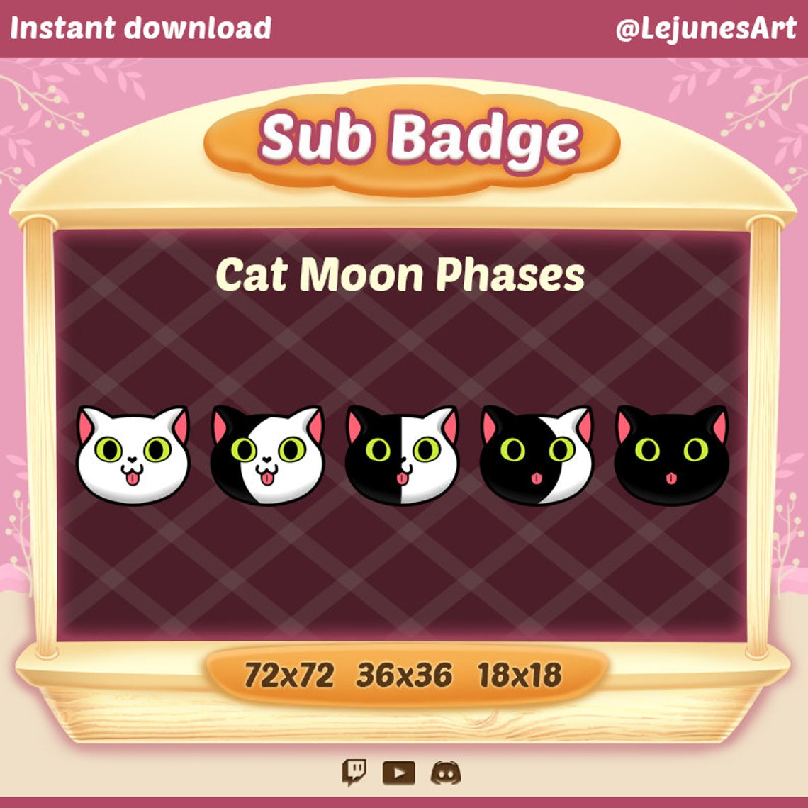 Moon Cat Sub Badges for Twitch, Discord and Youtube / Cat Bit Badges ...