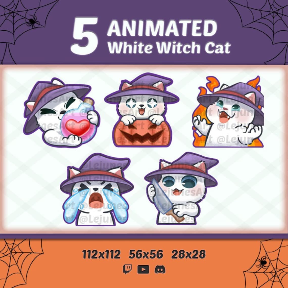 Animated Witch Cat Emote White Cat Twitch Emotes Cat - Etsy