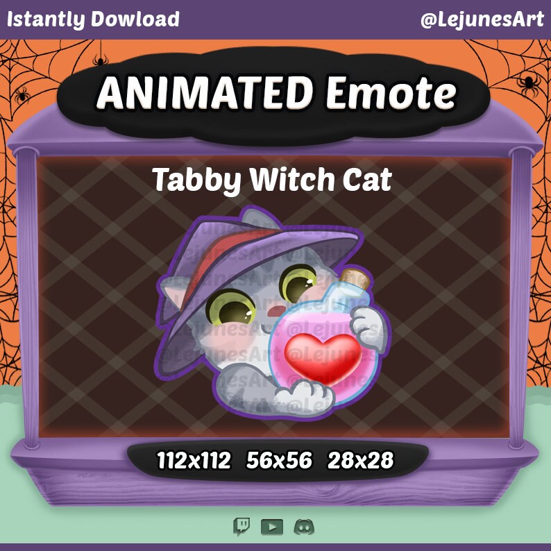 Animated Witch Cat Emote: Halloween Twitch/discord/youtube (digital ...