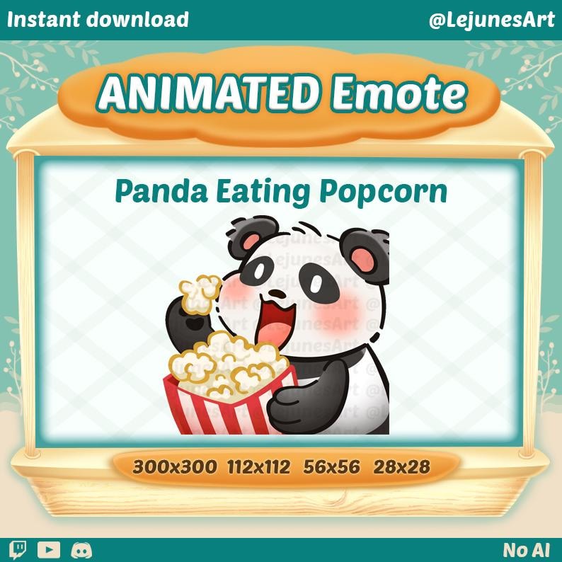 Animated Emote Panda Eating Popcorn: Twitch, Youtube, Discord (download ...